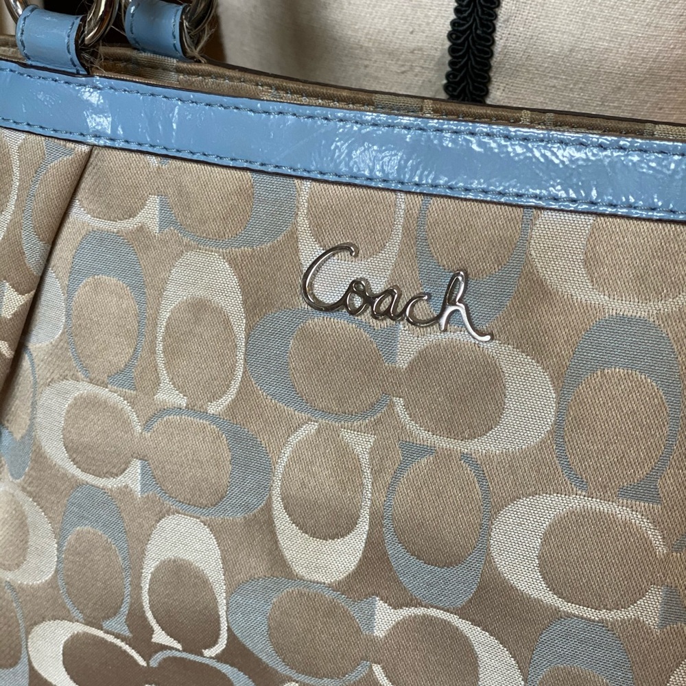 Coach Signature Blue & Tan Tote Purse - Gem
